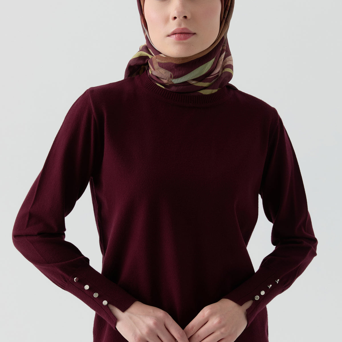 Pull col rond avec détails boutons aux manches - Tuğba – Tugba.ma